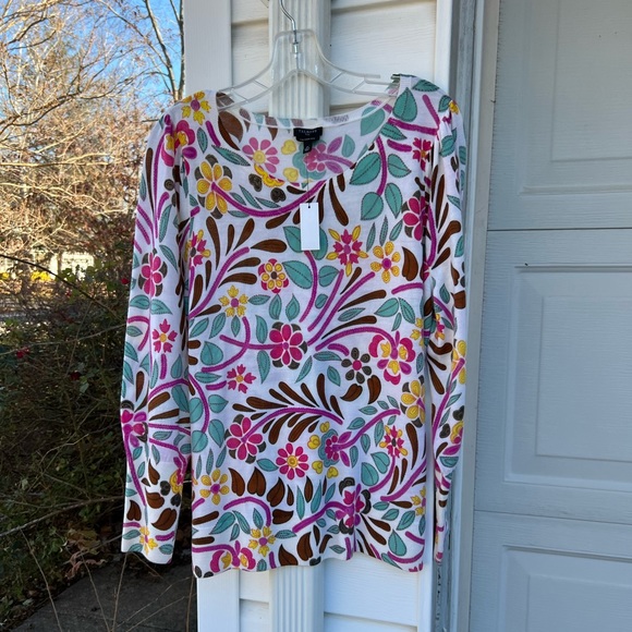 Talbots | Sweaters | Nwt Tablots Pretty Cream Multicolored Floral Soft ...